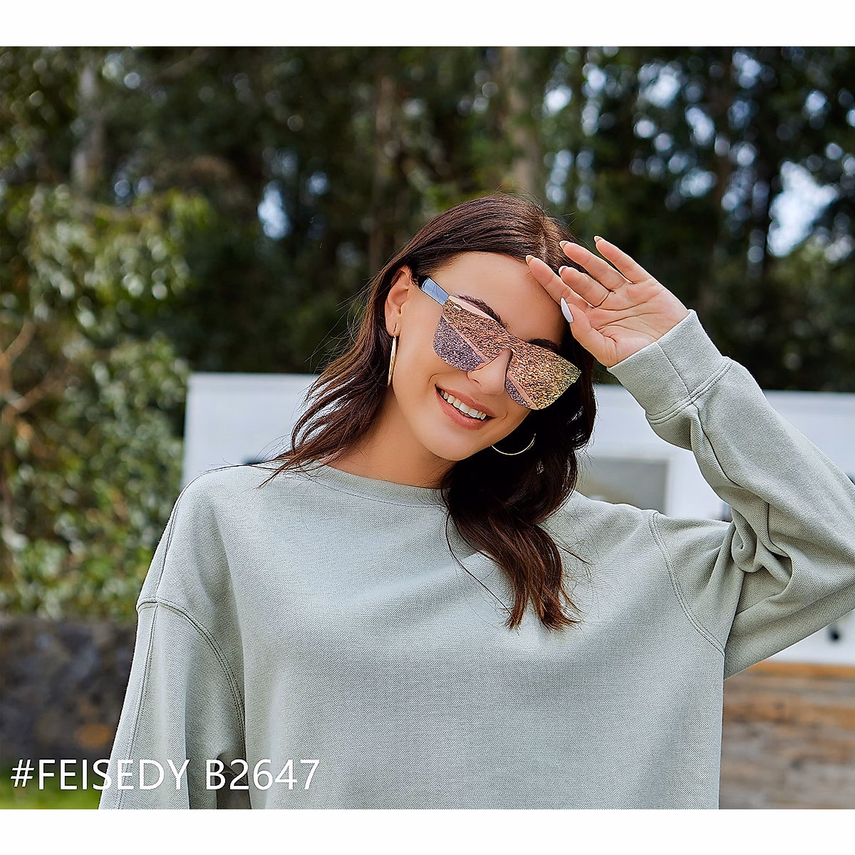 FEISEDY Mirrored Rimless Sunglasses One Piece Lens Reflective Sunglasses for Women Men B2647