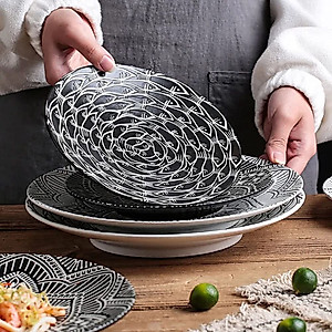 MAXLYA Bone China Plate, Japanese Set Tableware Straw Hat Western Food Plate Creative Embossed Fish Plate Pasta Plate Dessert Plate, Stackable & Dishwasher Safe (Set of 4/8'')