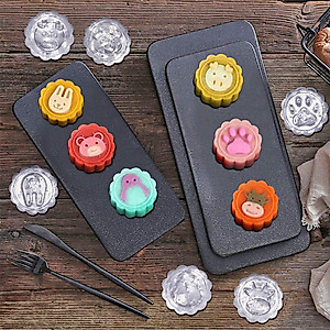 2 Pack Mooncake Mould with 12 Cookie Stamps, FineGood Flower Animal Moon Cake Mold Press 50g Hand Pressure Mooncake DIY Tools for Baking Cookies