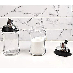 J&M Design Sugar Dispenser Shaker w/Pour Spout For Coffee Bar Accessories, Tea Organizer Station Essentials, Coffee Gifts & Kitchen Baking w/Easy Spoon Pouring Lid - 7.5oz Glass Jar Container Bowl