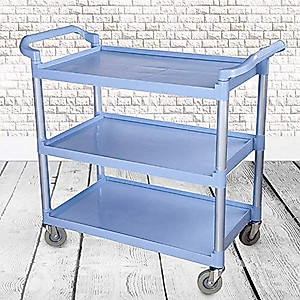 MTYLX Trolley,Cart,Household Multi-Layer Trolleys,Cart Restaurant Warehouse 3 Layers Plus Thick with Pulley Aluminum Tube Support Easy to Assemble, 2 Sizes,Blue,86X42X91Cm