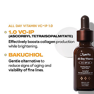 JUMISO All Day VC-IP 1.0 Firming Serum 30ml, 1.01 fl oz, Boosting Collagen, Reducing fine lines, Aronia Extract, Bakuchiol, Panthenol