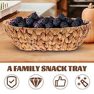 Round Woven Bread Basket Grass Storage Dried Nut Fruit Organizer Container Vegetables Serving Basket Flower Snack Holder Decor for Bathroom Kitchen