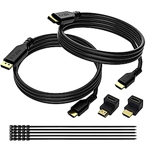4K DisplayPort to HDMI Cable 4 Feet (2 Pack), Gold-Plated Male to Male Adapter, DP to HDMI Cord Converter for PC to HDTV, Monitor, Projector with 2 HDMI Adapter and 25 Cable Ties