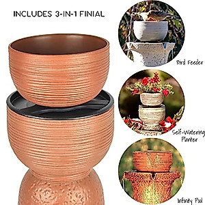 Bernini Veloce 4-in-1 Instant Water Fountain with Planter Turns Any Water Container Into A Decorative Fountain, Flippable Cordless Water Fountains for Soothing Sounds Indoor or Outdoor (Brownstone)