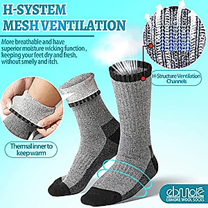 EBMORE Merino Wool Socks for Men Winter Thermal Warm Thick Hiking Boot Heavy Valentines Day Gifts for Him Stocking Stuffers Soft Cozy Socks (Black Gray (4 Pairs))