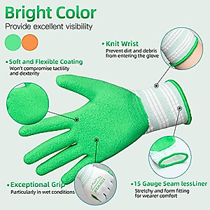 Schwer 16 Pairs Gardening Gloves for Women and Ladies, Breathable Rubber Coated Yard Garden Gloves, Outdoor Protective Work Gloves with Grip, Medium Size Fits Most （Orange & Green）
