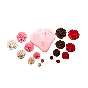 SUNKOOL Roses Mold Flower Silicone Cake Molds Chocolate Sugarcraft Decorating Fondant Fimo Tools 4 Size Pink 1 Piece