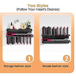 Holder Storage Stand Rack Wall Mount for Dyson Airwrap Curling Iron Accessories,Bathroom Organizer Holder for Dyson Airwrap,No Drilling Installation,Suitable for Bathroom|Bedroom|Hair Salon (Black)
