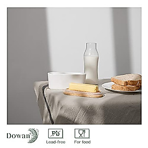 DOWAN Porcelain Butter Dish, Covered Butter Container with Wooden Lid for Countertop, Airtight Butter Keeper with Covers for East West Coast Butter, White