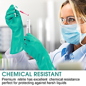 Potchen 20 Pairs Chemical Resistant Gloves Heavy Duty Nitrile Gloves Thick Work Cleaning Resist Household Acid, Alkali Gloves (X-Large)
