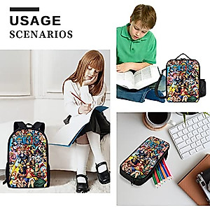 URYLVUG Japanese Anime 3 in 1 Backpack Set, Cosplay Daypack, Insulated Lunch Bag for Work, Pencil Case for Boys Girls, Large-capacity Travel Bag - Blue