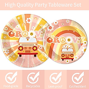 Oigco 120PCS Groovy Birthday Party Supplies Hippie Boho Plates Napkins Cups Retro Daisy Flower 60's Style Party Supplies for Girls Happy Birthday Tableware Set for 24 Guests