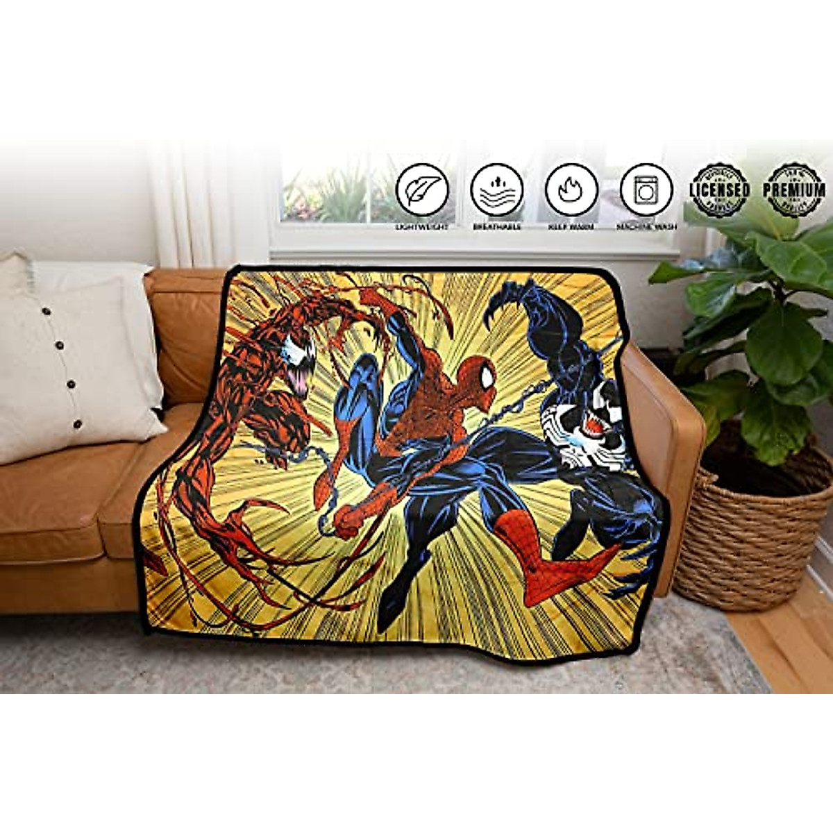Marvel Spider-Man Maximum Carnage and Venom Flannel Fleece Throw Super Soft Lightweight Fleece Blanket, 45 x 60 Inches