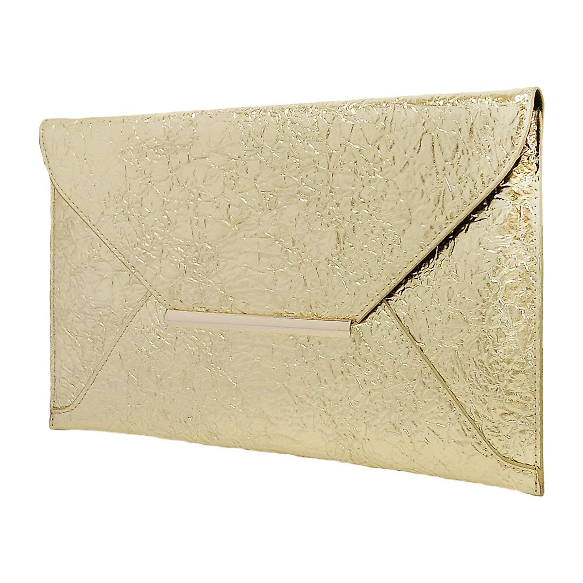 JNB Crushed Metallic Envelope Clutch, Gold