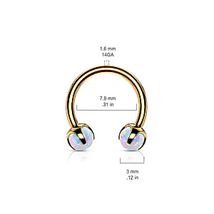 Amelia Fashion 16 Gauge Claw Set Opal Internally Threaded 316L Surgical Steel Horseshoes for Cartilage, Daith, Eyebrow, Septum and More (Choose Color) (Gold/Opal White)