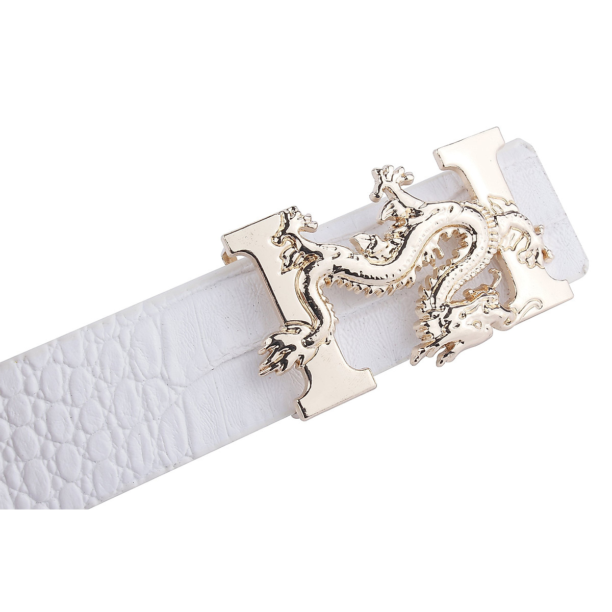 ALAKA Letter H Dragon Buckle Alligator Pattern Leather Mens Belt (White), Length 110cm * Width 3.8cm (L43.3'' * W1.5'')