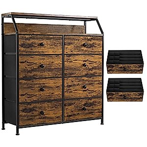 REAHOME 8 Drawer Dresser for Bedroom with Shelves Large Storage Organizer Unit for Closet Living Room Entryway Office Sturdy Steel Frame Wooden Top with Two Additional Drawer Organizers(Rustic)TXK8R2