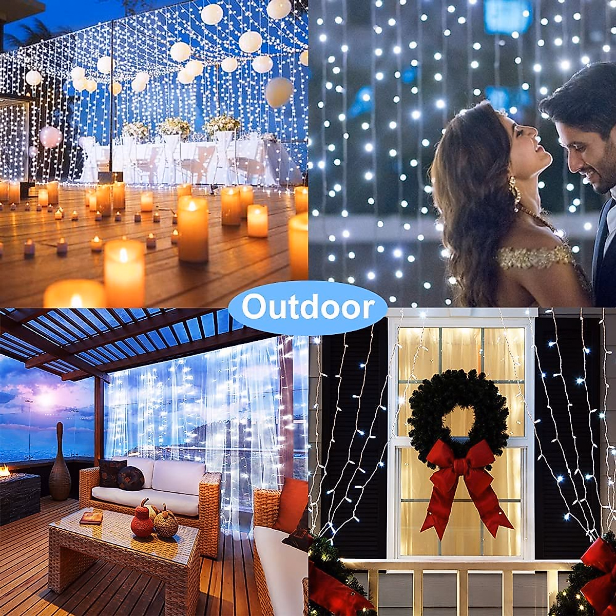 Solar Curtain Lights Outdoor Garden 300 LED Fairy String Lights 8 Modes Remote Control Waterproof Solar Waterfall Lights for Gazebo Patio Party Home Festival Wedding Wall Christmas Decorations(White)