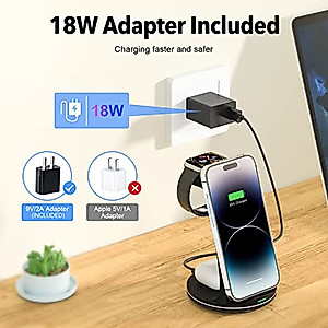 FEANS Wireless Charger 3 in 1 Fast Charging Station Wireless Charger Stand for iPhone 14/13/12/11/Pro/Max/XS/XR/8/Plus/SE, Samsung, for Apple Watch 8/7/6/5/4/3/2/1/SE, for AirPods 3/2/Pro with Adapter