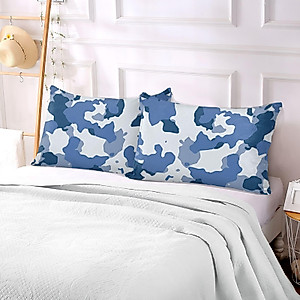 Blue Camo Pillow Cases King Size Soft Cozy Pillowcase with Zipper Skin-Friendly Velvet Pillow Covers for Bedroom Sofa Couch Home Decoration