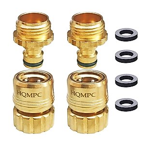 HQMPC No Pb Garden Hose Quick Connect Brass Hose Quick Connect Hose Quick Connect Fittings Water Hose Connectors 3/4" GHT (2 SETS)
