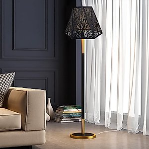Medium Modern Style Lamp Shades with Multiple Sides, ALUCSET Metal Lampshade with Pattern of Trees for Table Lamp and Floor Light, 7 x 13.8 x 9.5 Inch, Spider (Black/Gold)
