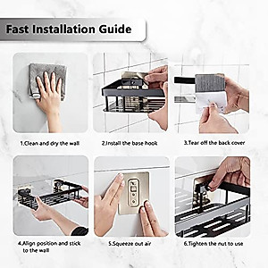 ZVOSOO Shower Caddy, Rustproof Black Bathroom shower organizer,Stainless Steel Shower Shelves with 3 Hooks & 2 Soap holders,No Drilling Traceless Adhesive Shower caddy basket,Shower Storage Organizer