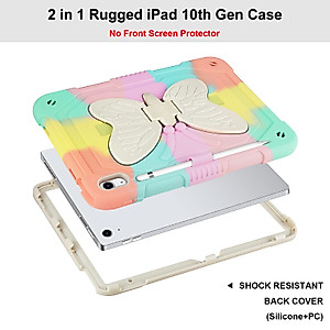 VOFUOE for iPad 10th Generation Case 2022 for iPad 10.9 Case for Kids Girls with Butterfly Wings Kickstand Pencil Holder Shoulder Strap Keychain Rugged Cover for iPad 10th Generation 10.9 Inch-Pink