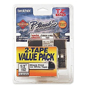 Brother TZE-2312PK 1/2" Black on White 2 Pack Label Tape
