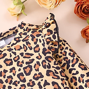 RETSUGO Toddler Girl Clothes Leopard Long Sleeve Sweatshirt Top and Pants Toddler 2pcs School Girls Outfits Kids Fall Winter Clothing Set Size 7/6615