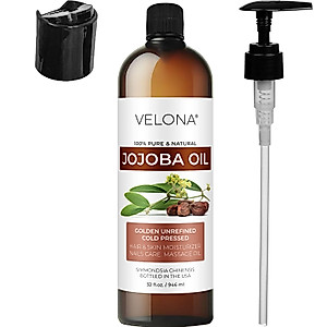 velona Jojoba Oil - 32 fl oz (with Pump) | 100% Pure and Natural | Golden, Unrefined, Cold Pressed, Hexane Free