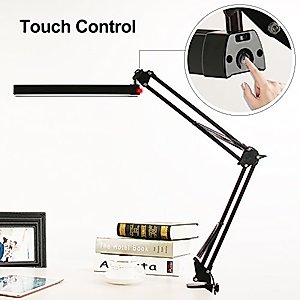 YOUKOYI A16S Metal Adjustable Swing Arm Desk Lamp with Clamp, Touch Control Table Lamp with Stepless Dimming, 3 Color Modes, Memory Function Eye-Caring Desk Light for Home/Office/Work/Study/Reading