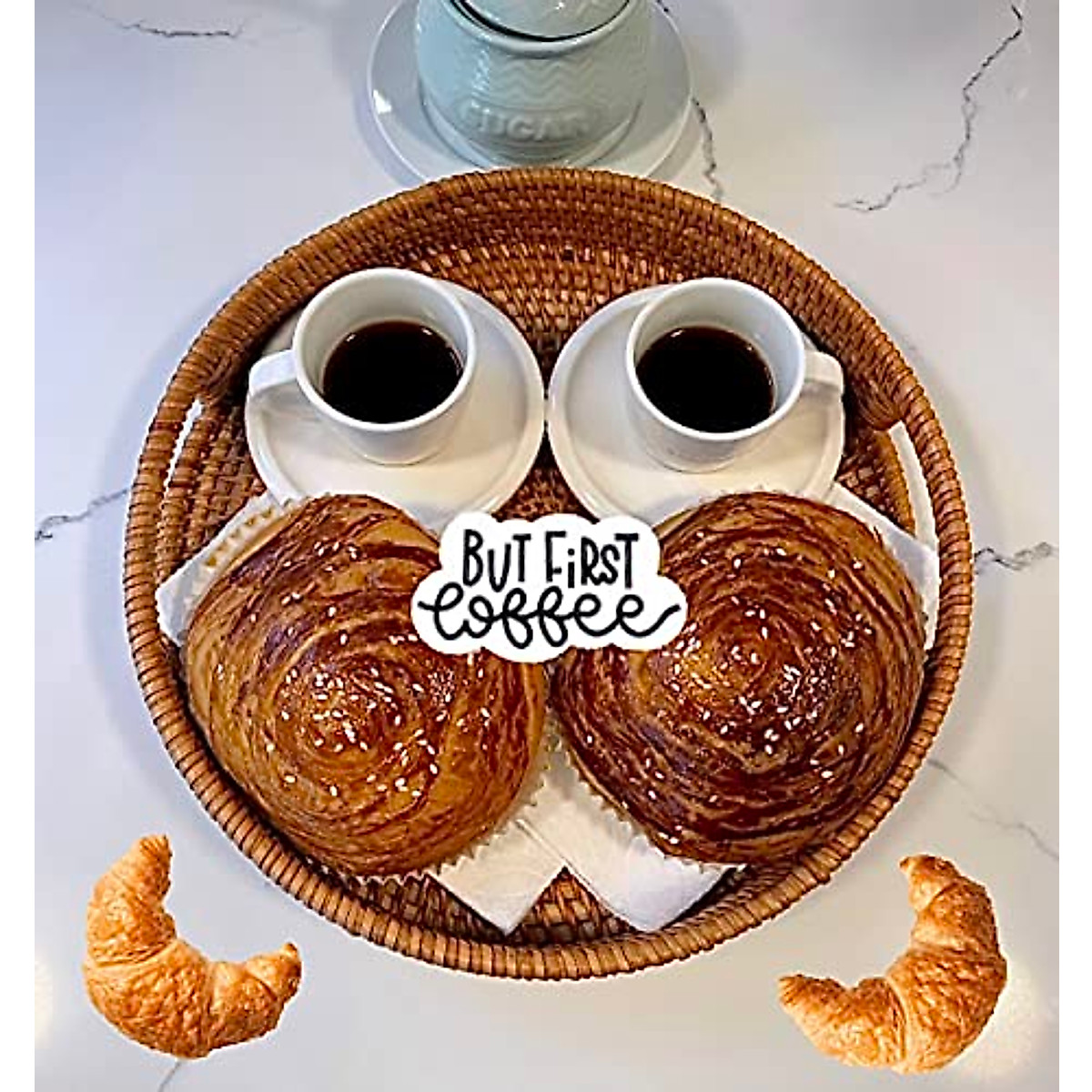 SPEENOOCH Round Rattan Woven Serving Tray with Handles Ottoman Tray for Breakfast, Drinks, Snacks, for Coffee Table, Kitchen Counter, Home Decor