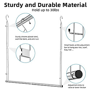 STARTOSTAR Closet Hanging Rod, Width and Height Adjustable Closet Extender Hanging Rod, Closet Hanging Organizer, Stainless Steel Double Closet Rod, Space-Saving Clothes Hanging Bar -2 Pack