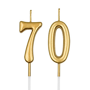 70th Birthday Candles, Champagne Gold Number 70 Candle for Cake, Happy Birthday Cake Topper Decoration for Birthday Anniversary Celebration Party Supplies