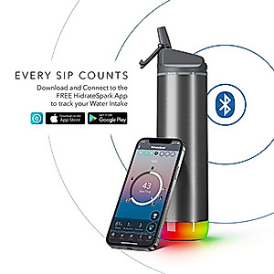 Hidrate Spark PRO Smart Water Bottle – Insulated Stainless Steel – Tracks Water Intake with Bluetooth, LED Glow Reminder When You Need to Drink – Straw Lid, 21oz, Brushed Steel