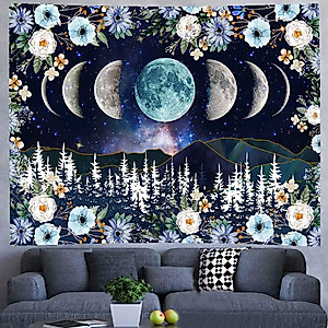 X-SISTER Moonlit Garden Tapestry Moon Phases Mountain Range Line Aesthetics Rattan Flowers Woods Wall Short Plush 8060 Inch Digital Printing Home Furnishing Decoration TA2105