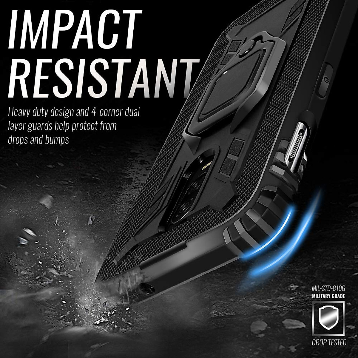 Shields Up OnePlus 7/6T Carbon Case | 10ft Drop Tested | Ultra Slim, Lightweight, Scratch Resistant, Shockproof | Kickstand - Black