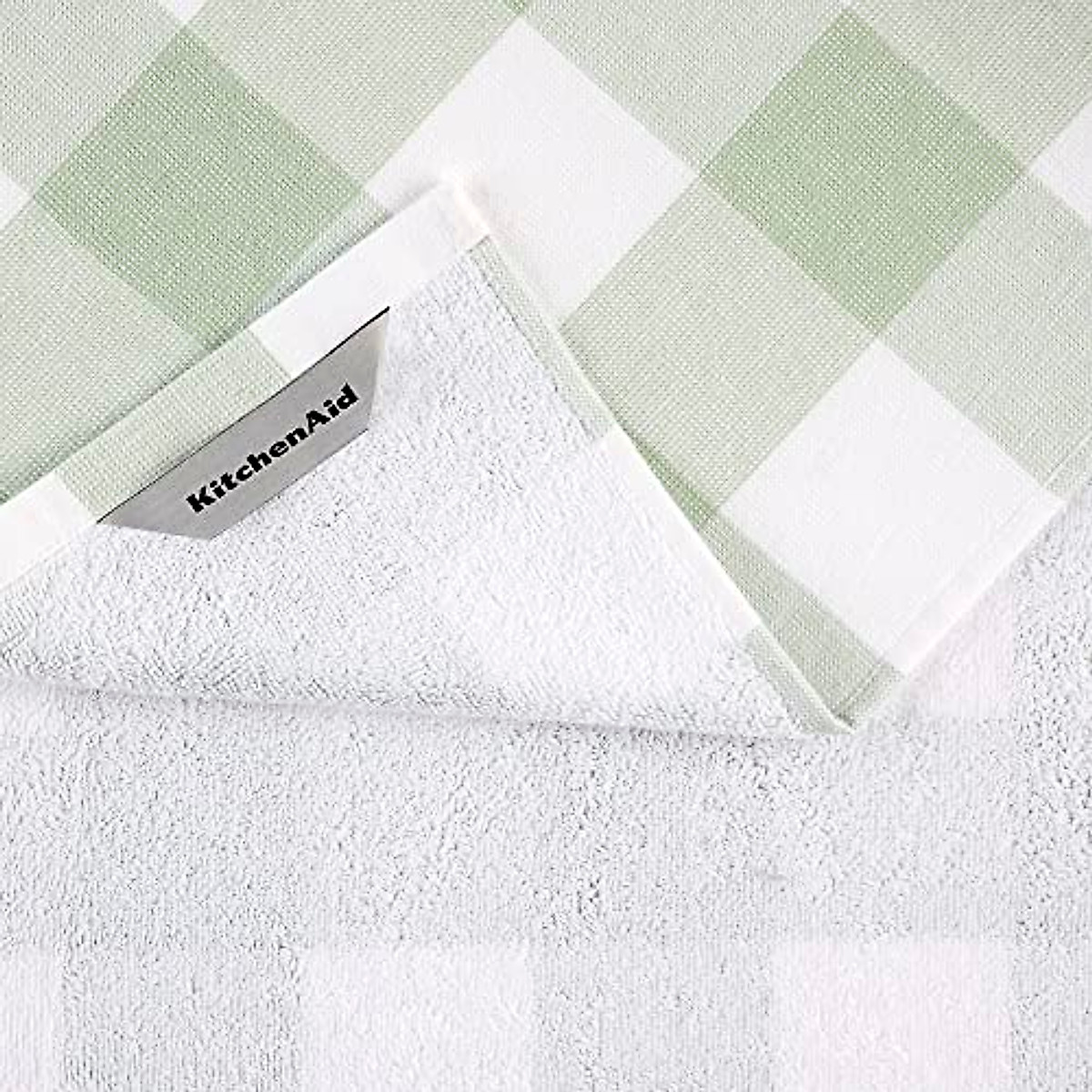 KitchenAid Stripe Gingham Dual Kitchen Rectangular CottonTowel 3-Pack Set, Matcha, 16"x28"