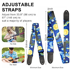 Dulphee Guitar Strap, W/Free 2 Locks & 1 Button, Ultra Comfortable Shoulder Straps for Bass, Electric & Acoustic Guitars (Van Gogh Starry Night)