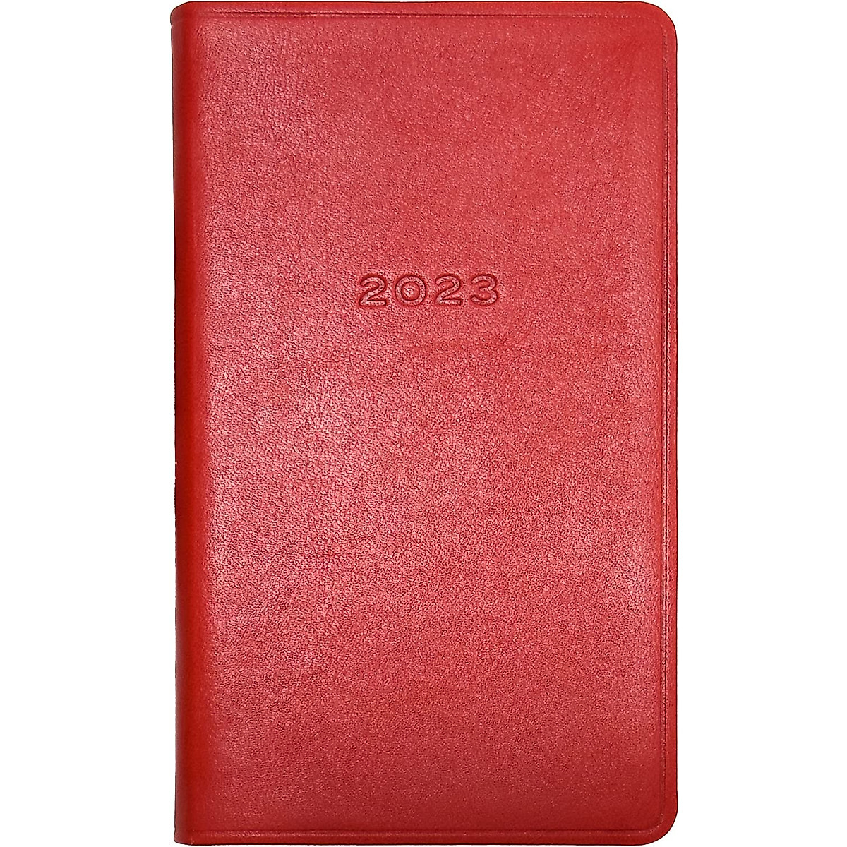 2023 Pocket Datebook Planner Journal, Genuine Leather, Bound in the USA, 5", Traditional Red