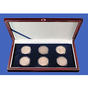 Wood Display Box for 6 Large Coin Capsules/Challenge Coin Mahogany Finish