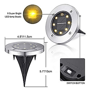 LYHOPE Solar Ground Lights Outdoor, 16 Pack 8 LED Solar Disk Lights Waterproof Garden In-ground Pathway Lights Landscape Lighting for Lawn,Yard,Deck,Patio,Walkway (Warm White)