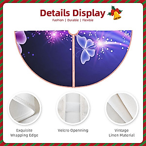 EVANEM 36" Christmas Tree Skirt Butterfly Purple Christmas Tree Decorations Linen Waterproof Xmas Tree Mat with Pom Pom Trim for Holiday Christmas Party Rustic Farmhouse Decorations