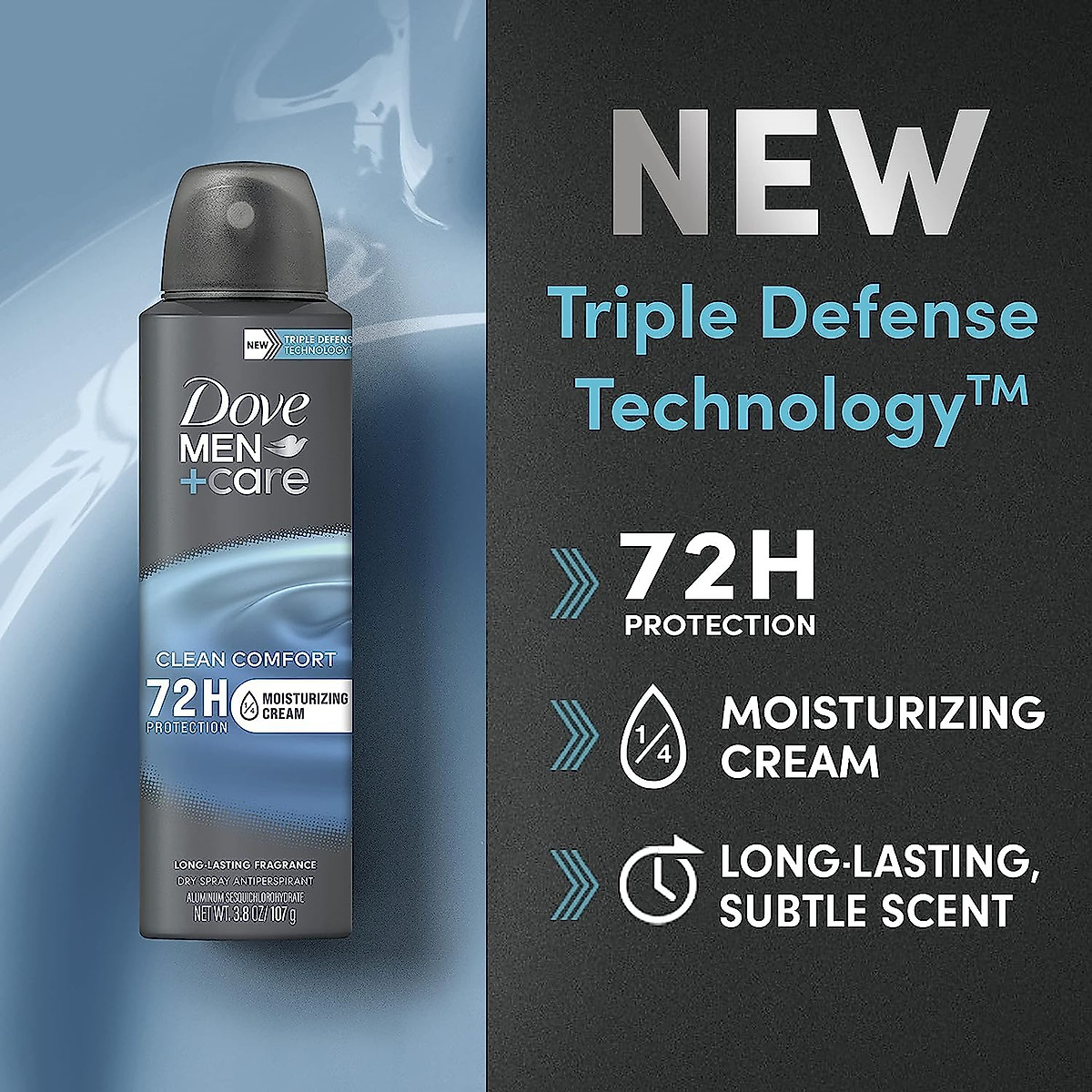 Dove Men+Care Dry Spray Antiperspirant Deodorant 48-hour sweat and odor protection Cool Fresh Dry Spray Antiperspirant for men formulated with vitamin E and Triple Action Moisturizer 3.8 oz