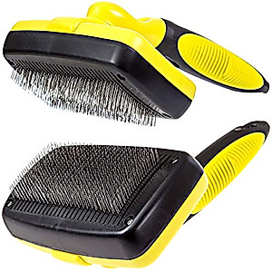 ShedTitan Self Cleaning Slicker Brush & Dematting Pet Comb Value Kit - Easy, Ideal Slicker Brush for Dogs, Goldendoodles, Poodles, Cats - Detangler Comb Removes Mats from Matted Hair, Fur for Dog, Cat