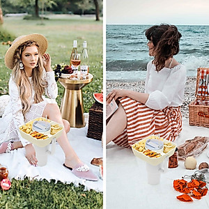 Dazhuocs Snack Bowl for Stanley Cup with Cover, Reusable Snack Tray with Lid Fits for Stanley 40 oz Tumbler with Handle, Stanley Accessories Silicone Snack Ring (Yellow White)