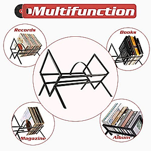 MOVNO Vinyl Record Storage Organizer, Record Player Holder Stand to Display 80-100 LPs, Albums, Books, Magazines (Metal Black)