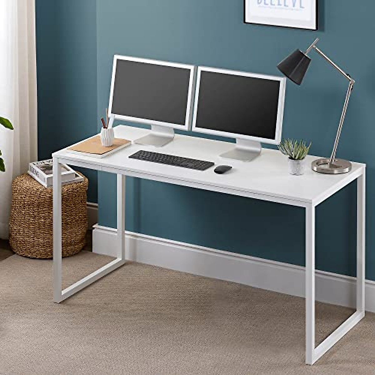 ZINUS Jennifer 55 Inch White Frame Desk / Computer Workstation / Office Desk / Easy Assembly, White